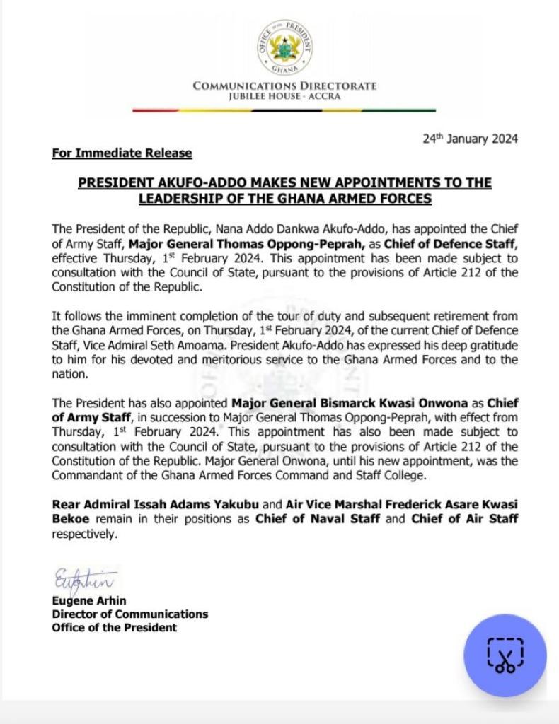 Major General Oppong-Peprah Is Ghana’s New Chief Of Defence Staff - Eagle Ghana